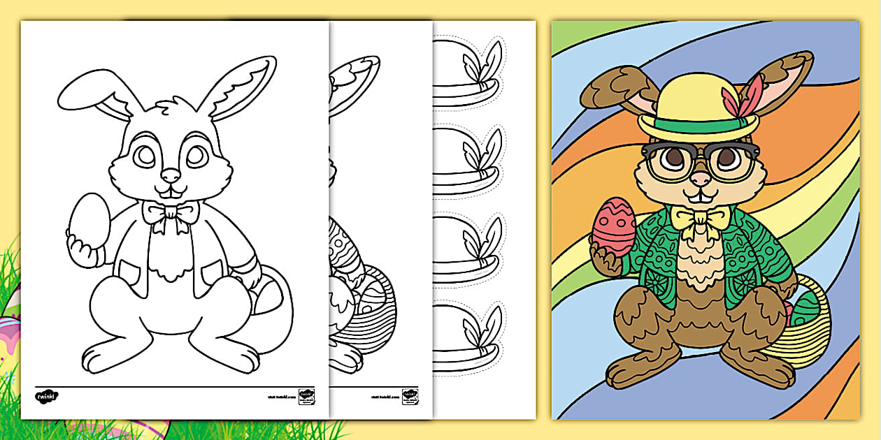 Easter Bunny Colouring Pages - Funky Easter Bunny | Twinkl