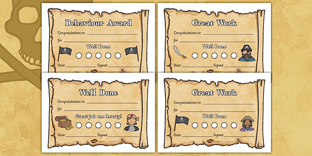 Pirate Sticker Reward Certificates (15mm) (teacher made)