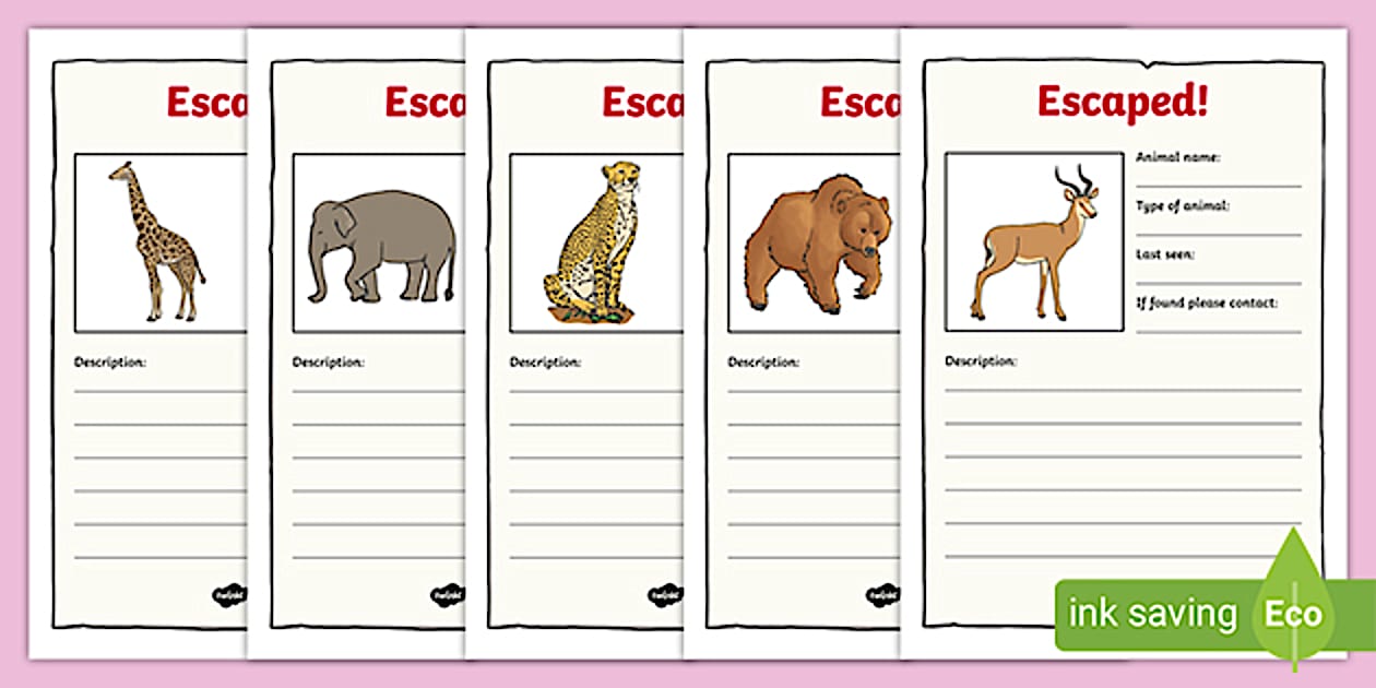 Escaped Animal Writing Frames