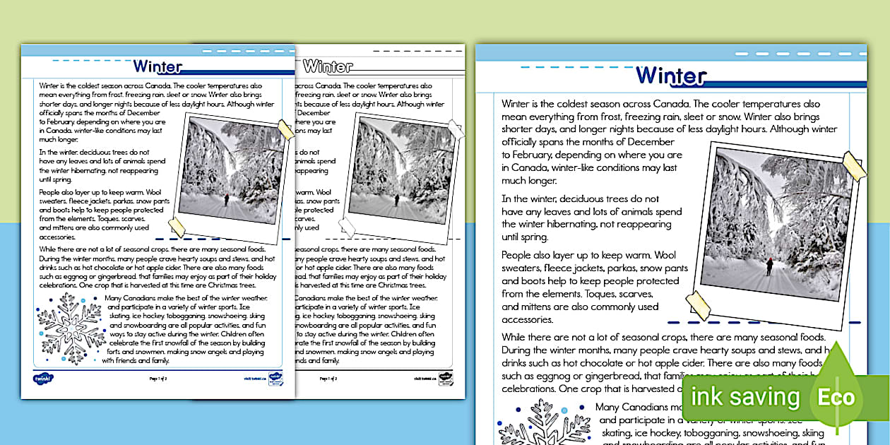 Fun Facts about Winter | Winter in Canada Primary Fact File