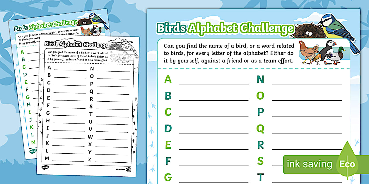 Birds Alphabet Challenge Worksheet (teacher made) - Twinkl