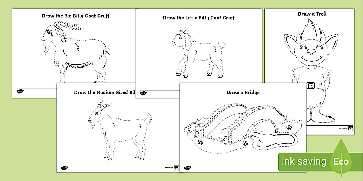 EYFS Draw The Three Billy Goats Gruff Pencil Control Pack