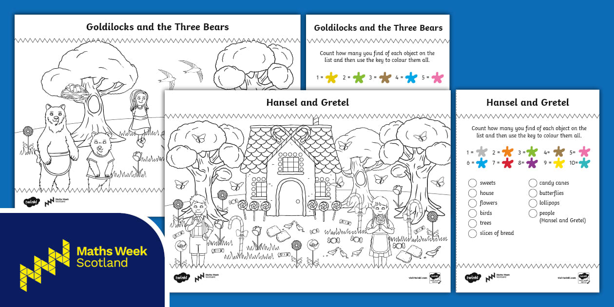 FREE! - Maths Week Scotland: Fairy Tale Counting Colouring Pages