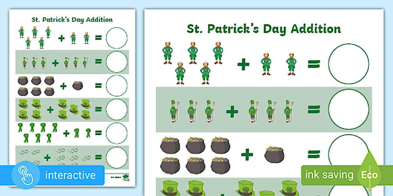 St. Patrick's Day Addition Worksheet (teacher made) - Twinkl