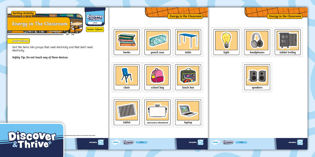 STEM (Energy+Forces) The Classroom Sorting Activity (Senior Infants)
