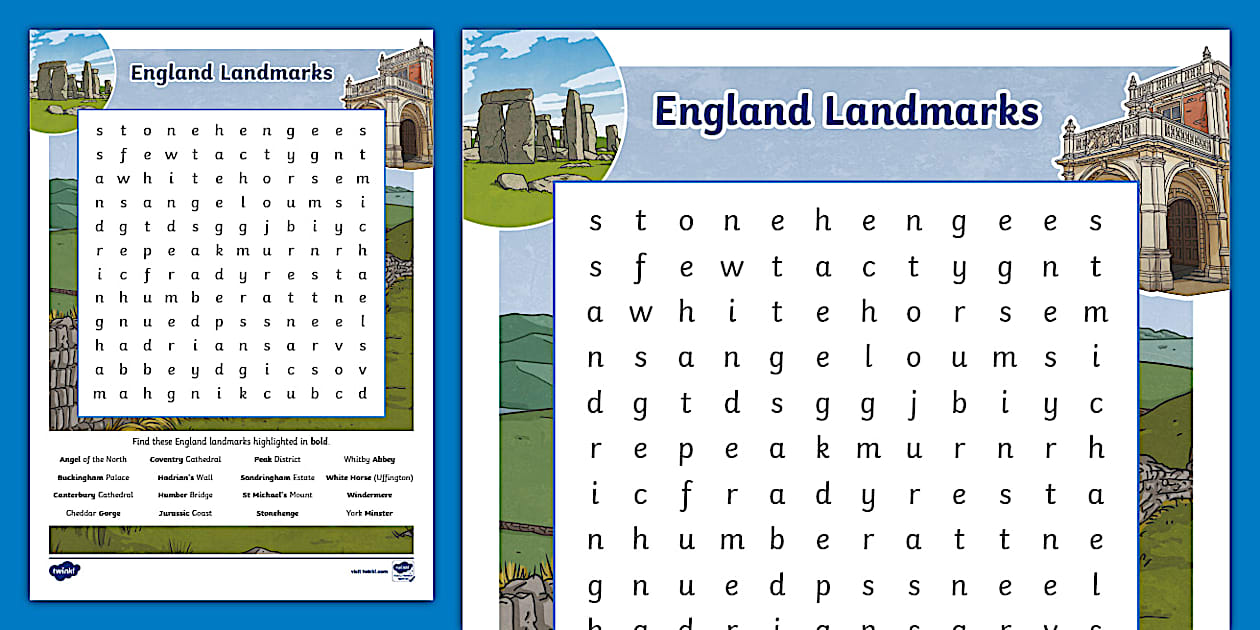 England Landmarks Word Search - Twinkl - KS2
