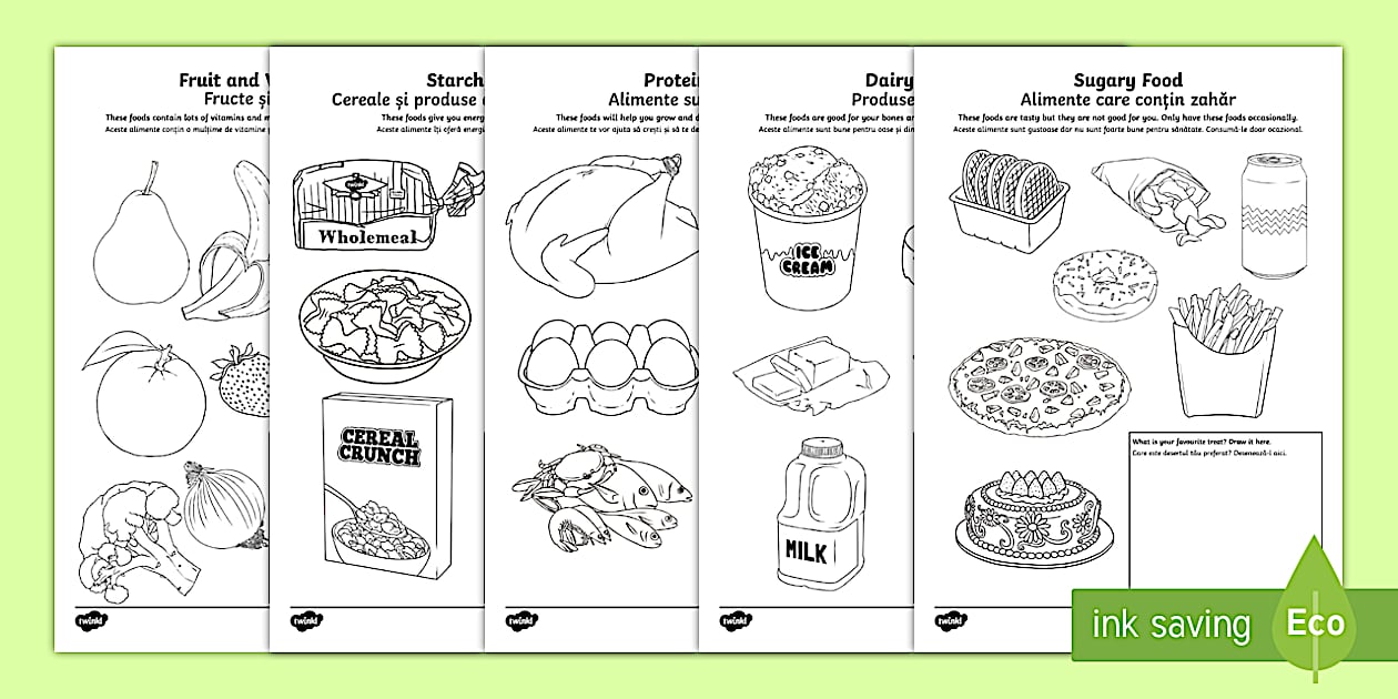 Healthy Eating Colouring Pages English/Romanian - Healthy Eating Colouring