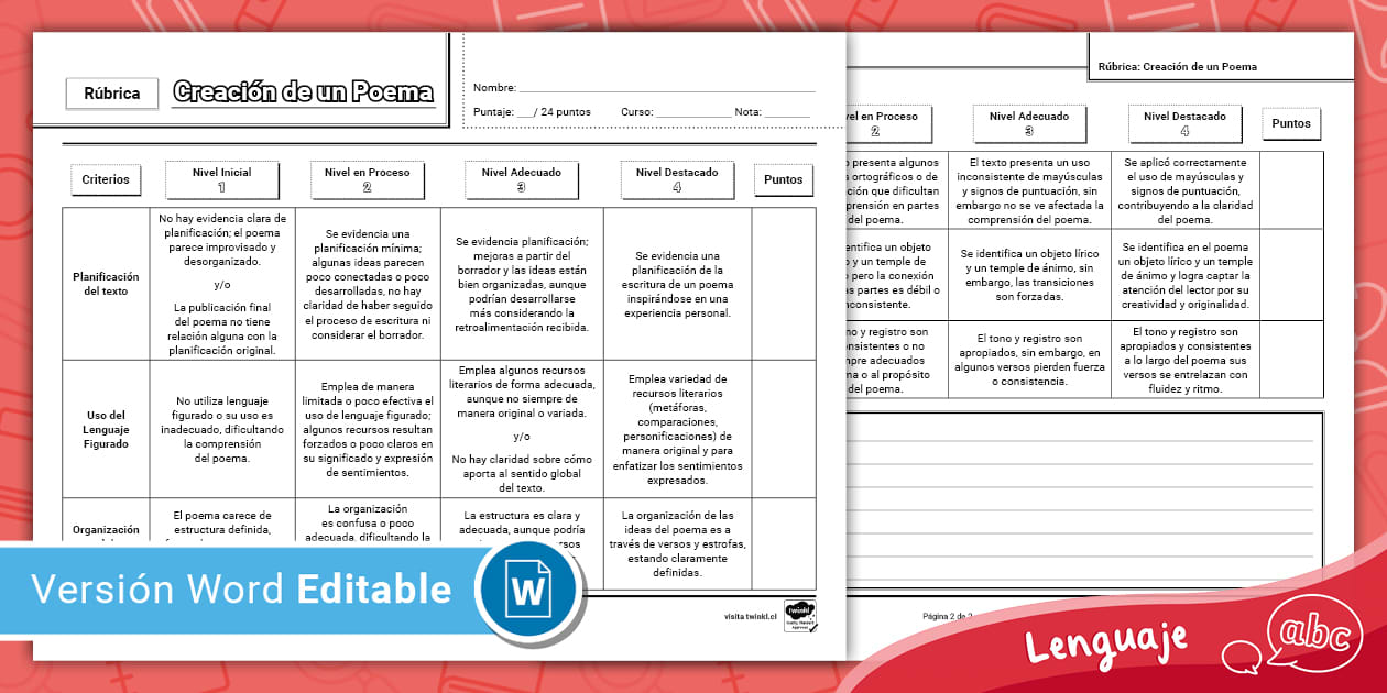 Rúbrica | Evaluación | Textos Poéticos | Lenguaje Figurado