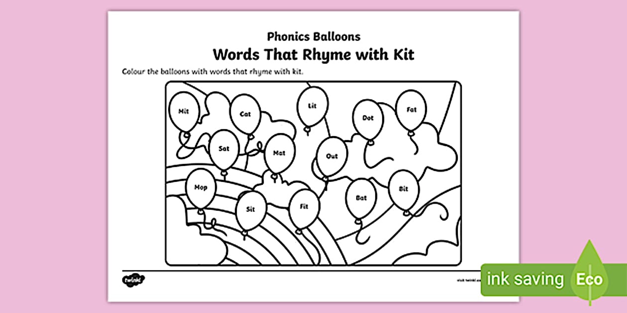 Editable Phonics Balloons - Words that Rhyme with Kit