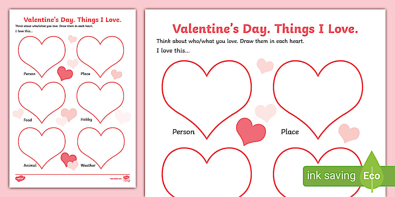 Valentine's Day Things I Love Activity Sheet
