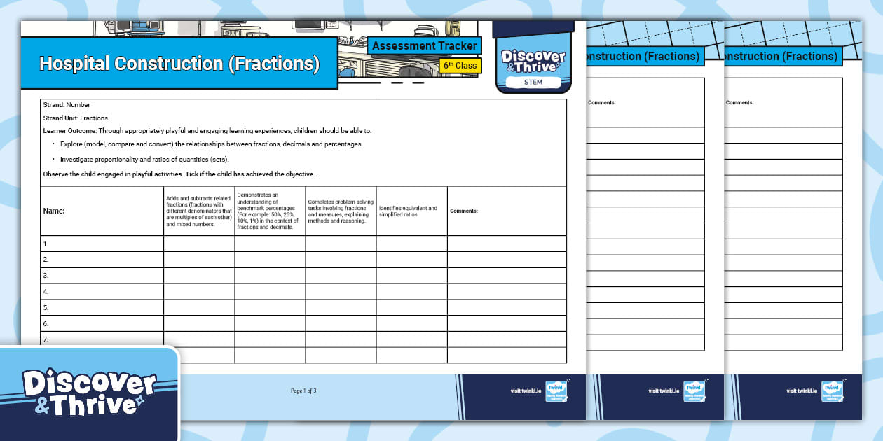 Hospital (Fractions) Assessment Tracker 6th class - Twinkl