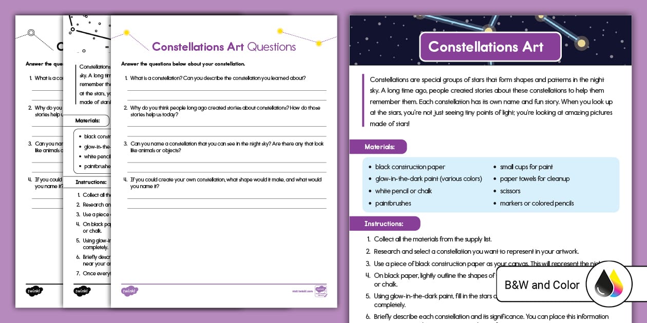 Constellations Art Worksheet (Teacher-Made) - Twinkl