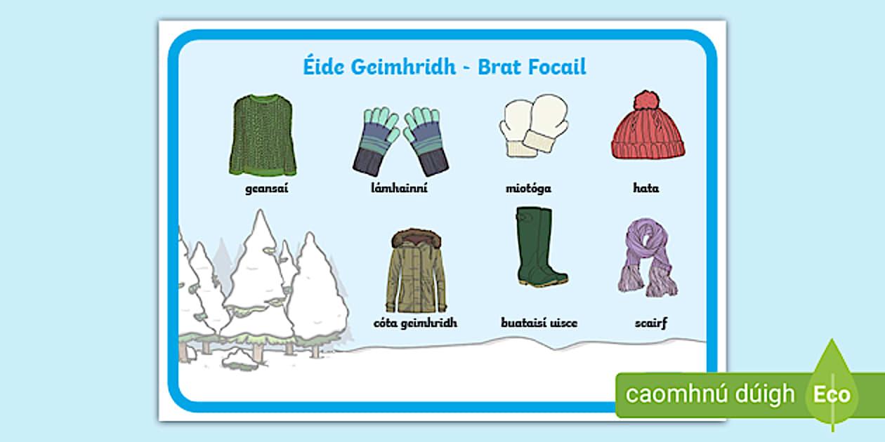Winter Clothes Word Mat Gaeilge (Teacher-Made) - Twinkl
