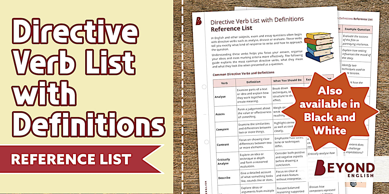 Directive Verb List with Definitions - Reference Sheet