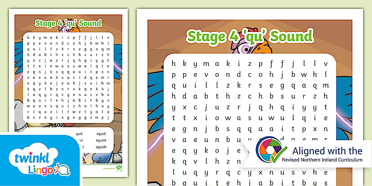Linguistic Phonics Stage 4 'qu' Word Search - Twinkl
