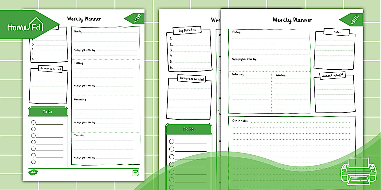 Home Educators | Weekly Planner | Teacher Planner - Twinkl