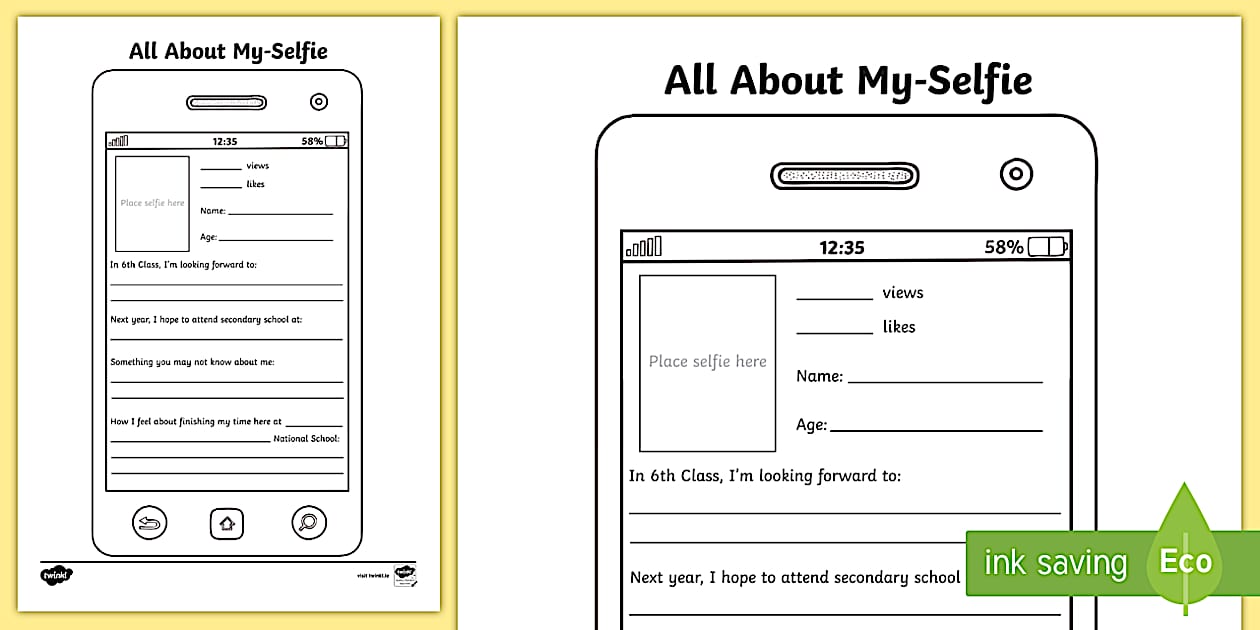 6th Class All About My-Selfie Worksheet / Worksheet - Twinkl