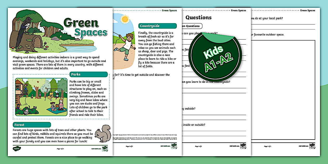 ESL Green Spaces Reading Comprehension [Kids, A1-A2]