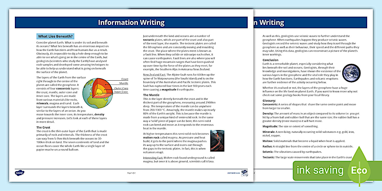 Level 4 Information Writing: Clean Exemplar (teacher made)