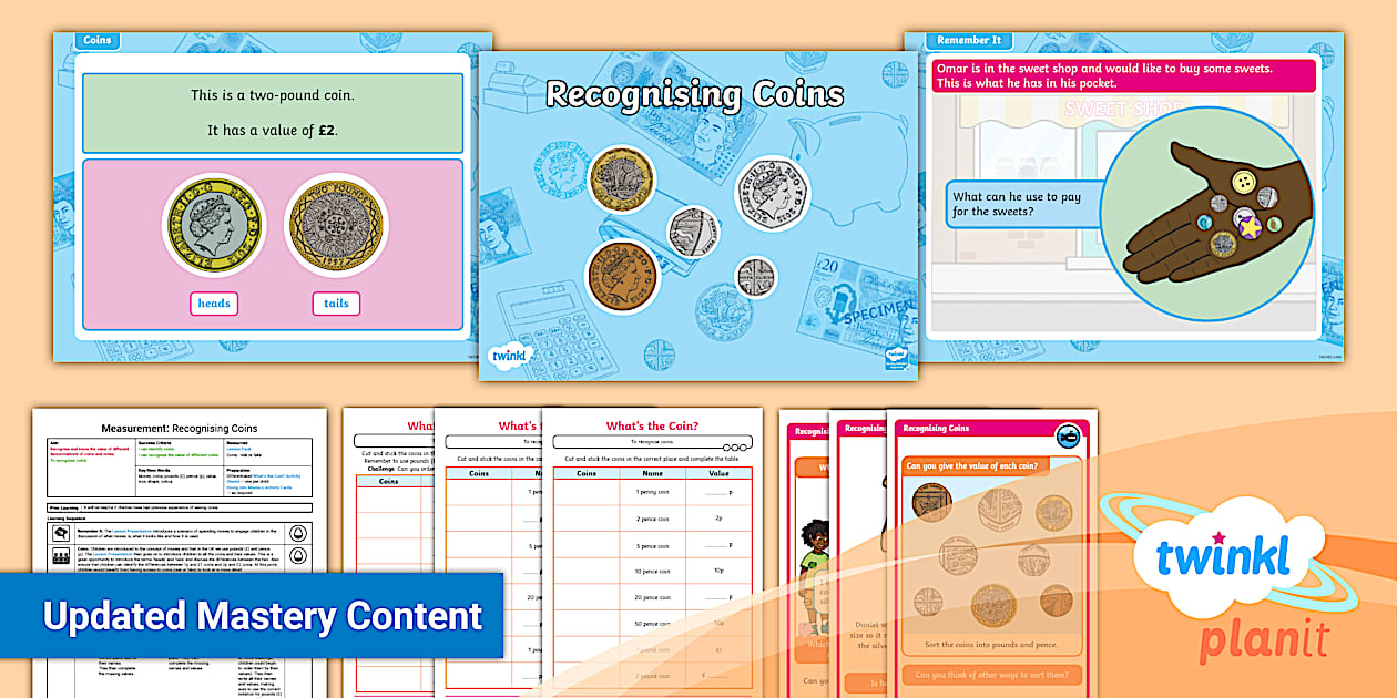 PlanIt Maths Year 1 Money Lesson Pack 1 (teacher made)