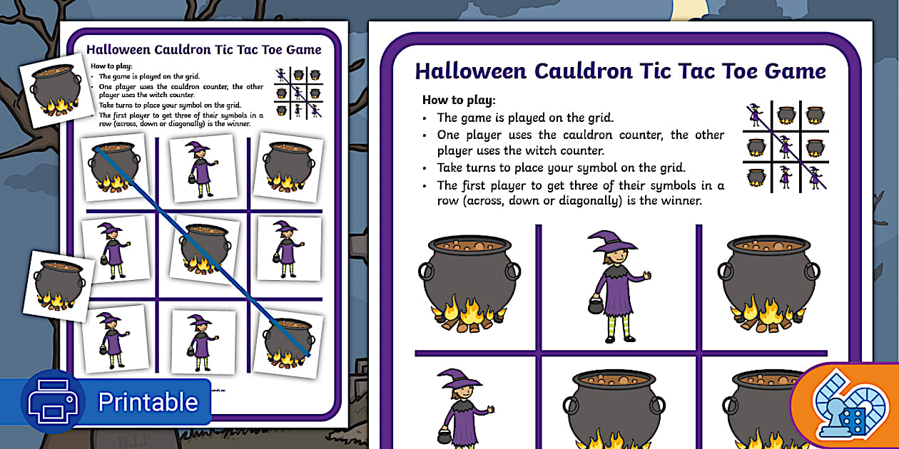 Halloween Cauldron Tic Tac Toe Printable Game - Twinkl