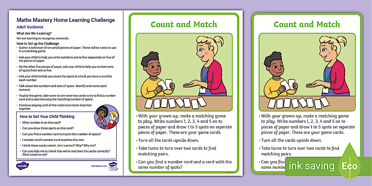 EYFS Maths Recognise Numerals Home Learning Count and Match