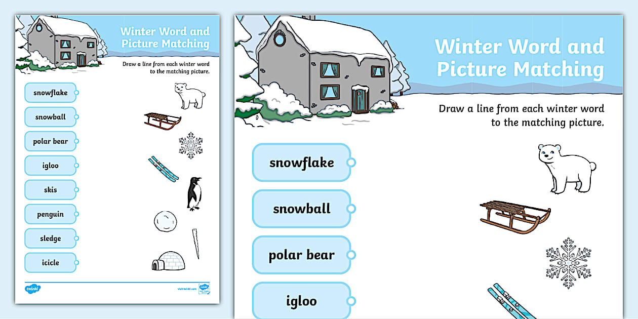 Winter Word and Picture Matching Worksheet (teacher made)