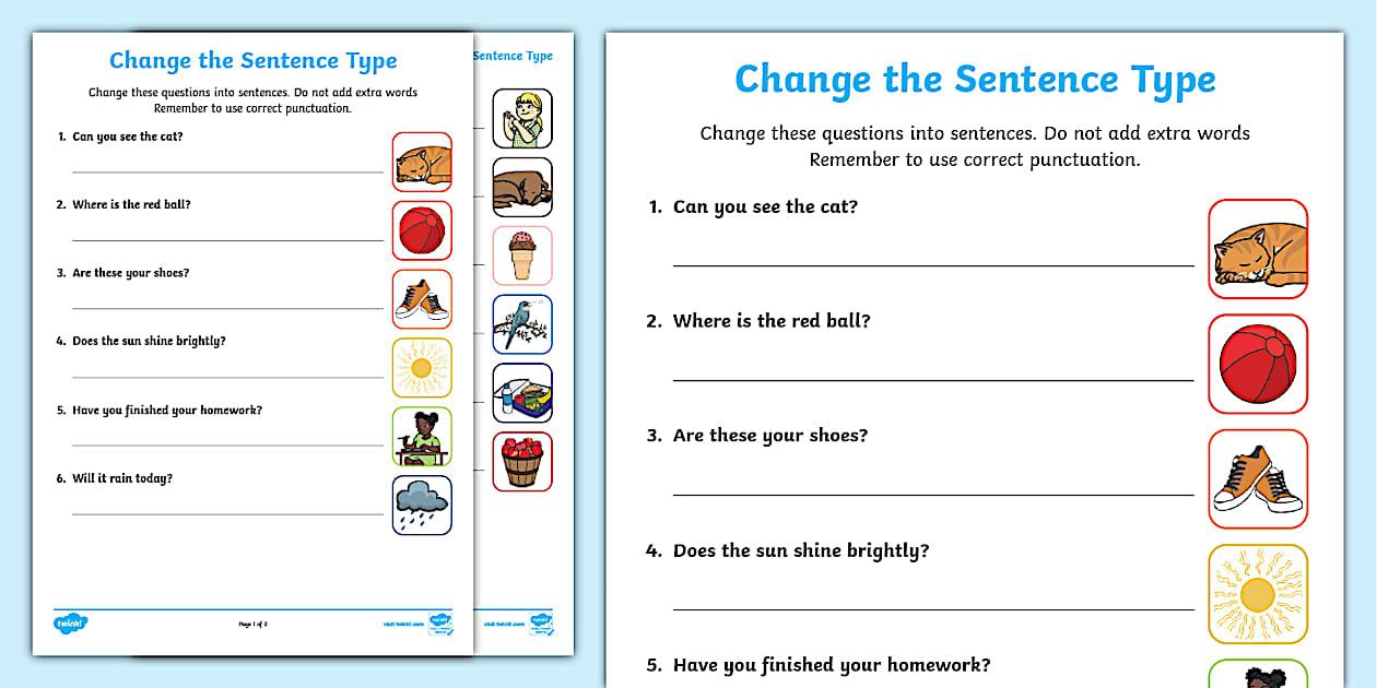Change the Sentence Type Worksheet (teacher made) - Twinkl