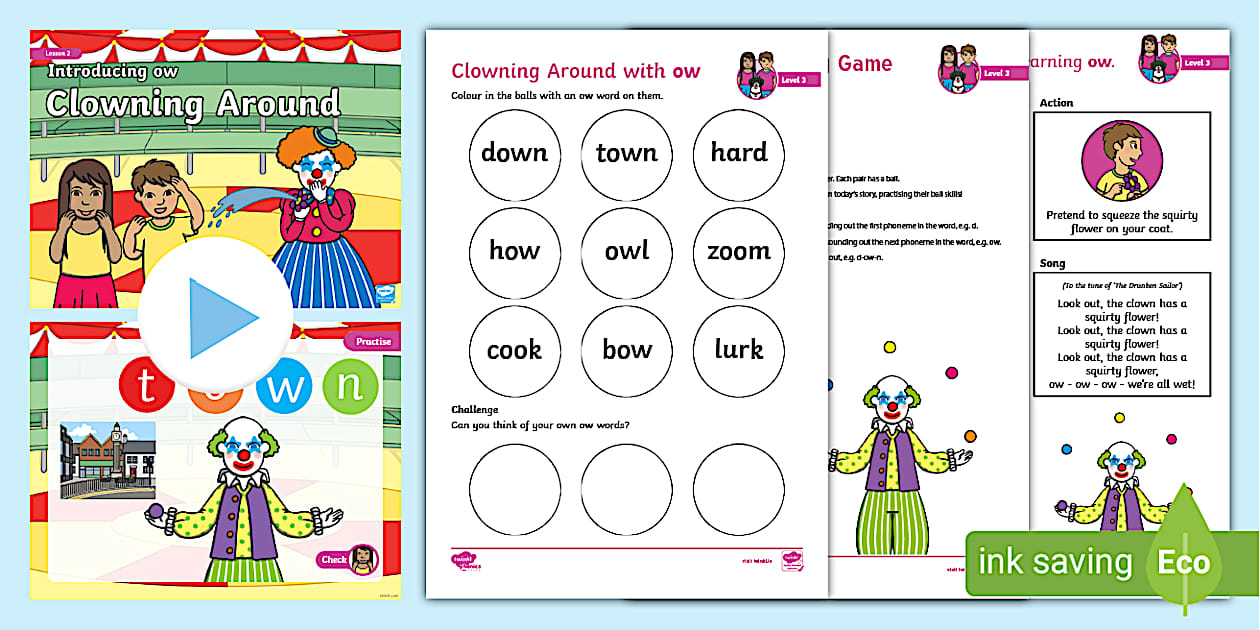 'ow' Phonics Lesson Pack - Level 3 Week 6 Lesson 2 - Twinkl