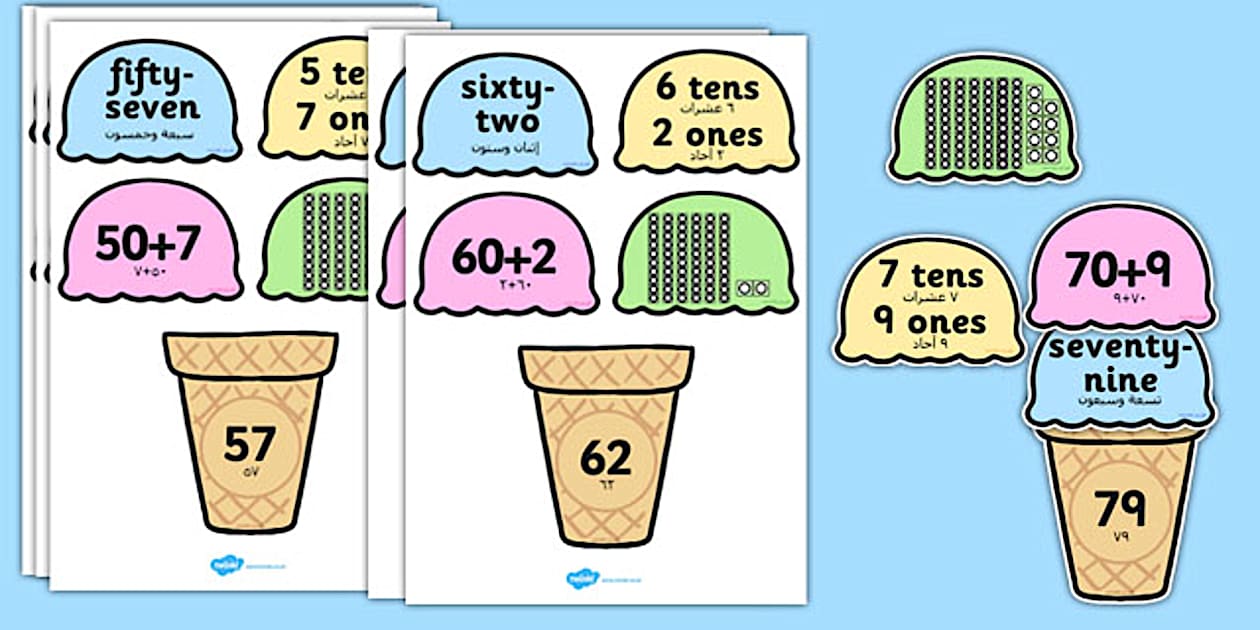 Place Value Ice Cream Cone Matching Activity Tens and Ones Arabic ...