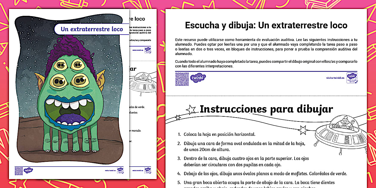 Ficha de actividad: Escucha y dibuja - Un extraterrestre loco