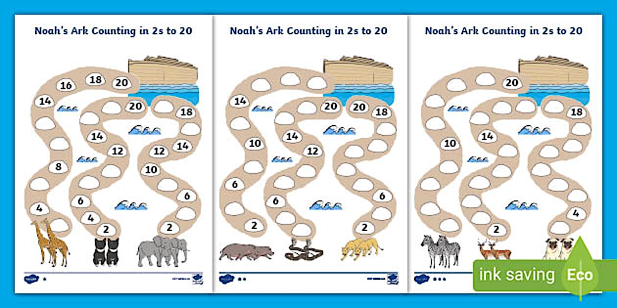 Editable Differentiated Counting in 2s to 20 Noah's Ark Activity Sheets