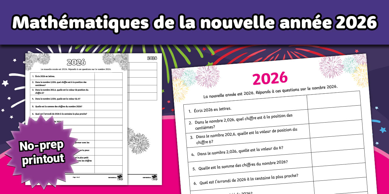 New Year 2026 Math Fun Junior Worksheet French