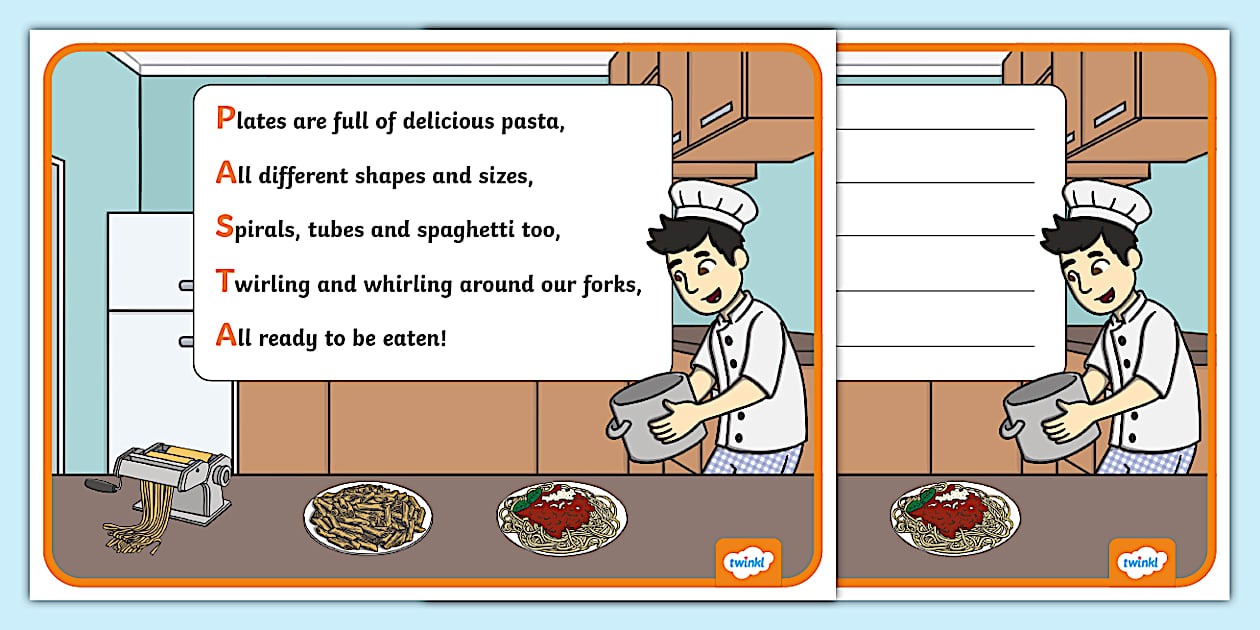 Pasta Acrostic Poem Example (teacher made) - Twinkl