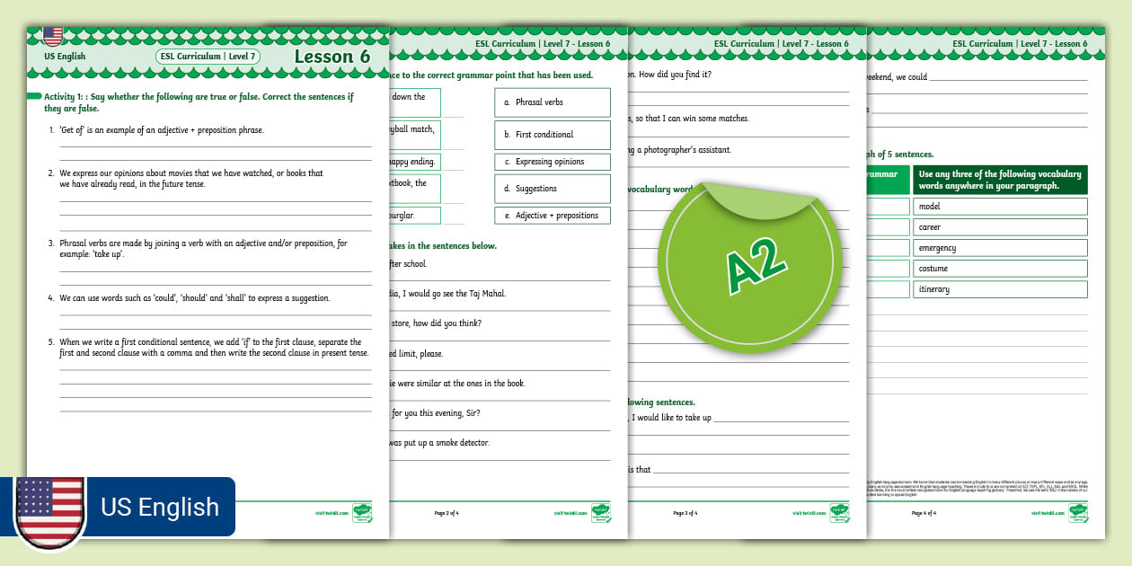 ESL Level 7 Lesson 6 Review (teacher made) - Twinkl