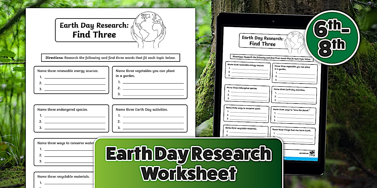 Earth Day Research Activity for 6th-8th Grade (teacher made)