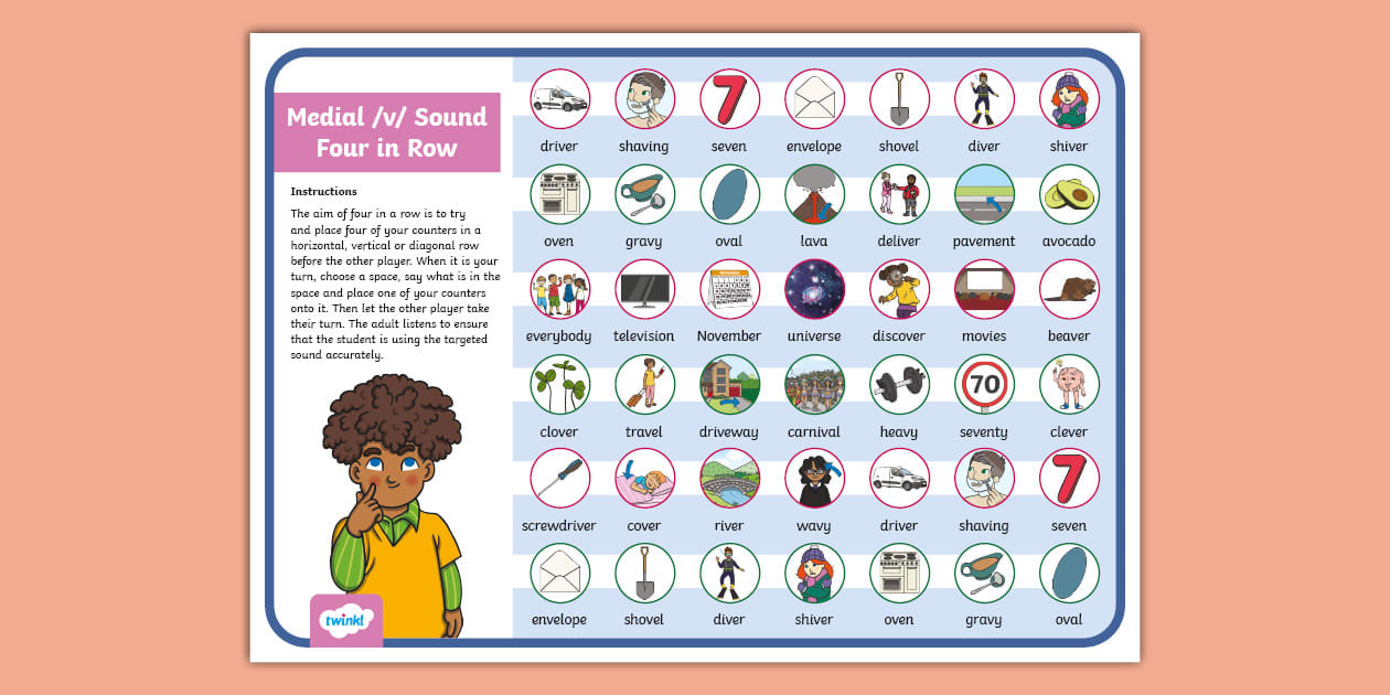 Medial /v/ Sound Four in a Row (teacher made) - Twinkl