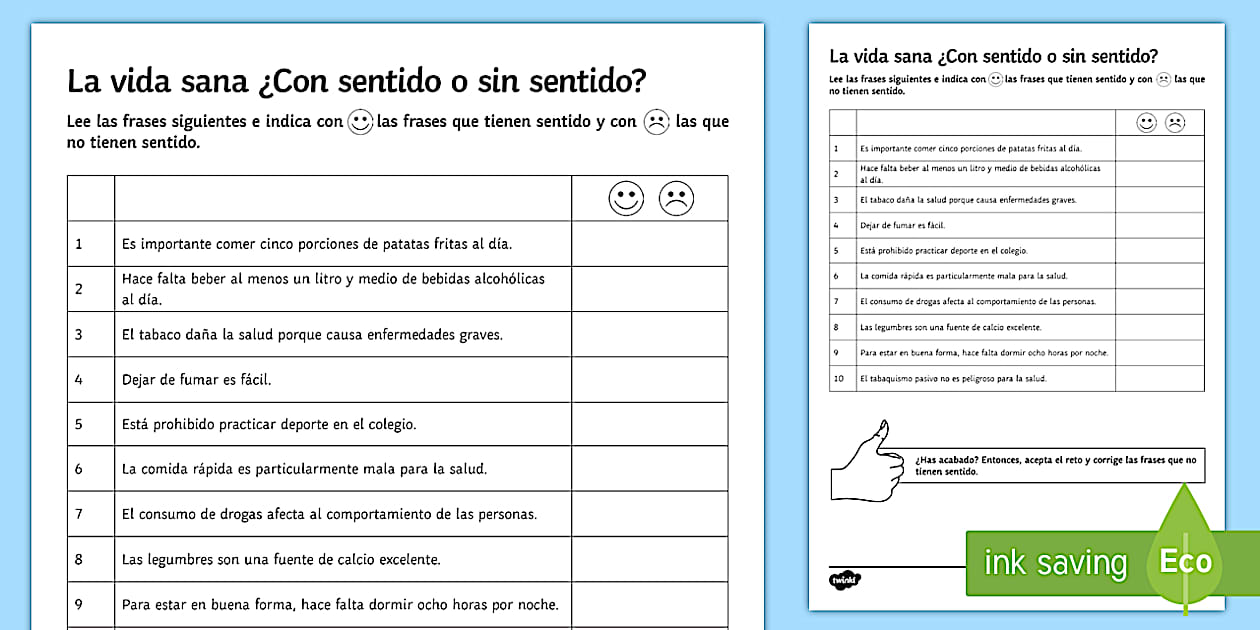 Healthy Living Sense or Nonsense? Worksheet / Worksheet Spanish