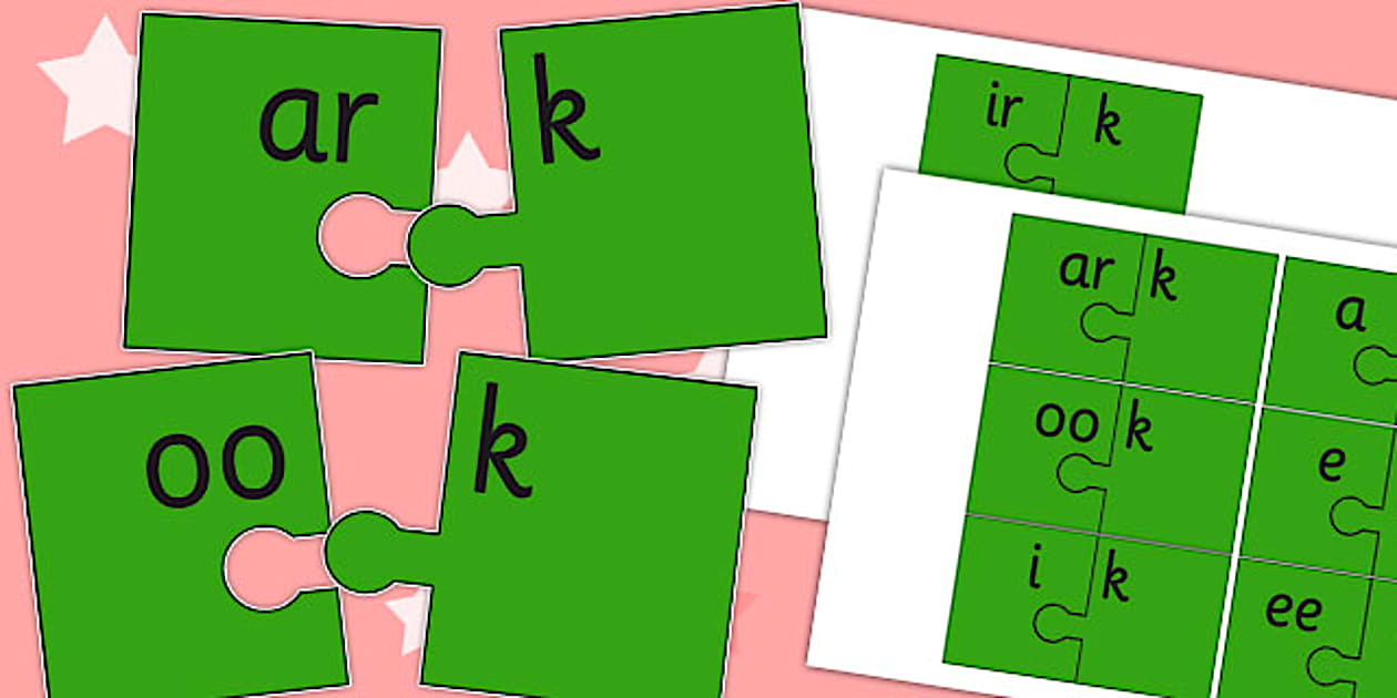 Dyslexic Vowel and Final 'K' Jigsaw Cut Outs - Twinkl