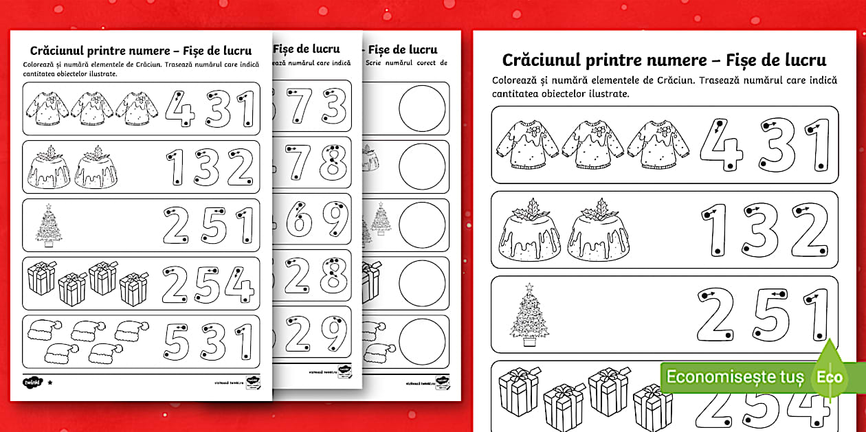 Crăciunul printre numere – Fișe de lucru (teacher made)