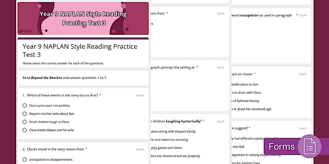 Reading NAPLAN Year 9 Practice Test - Beyond English