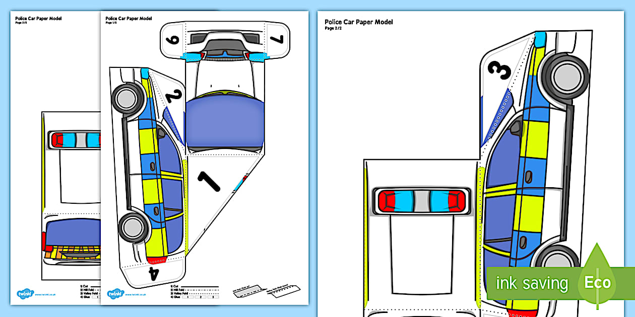 3D Police Car Paper Model Activity - Expressive Arts & Design