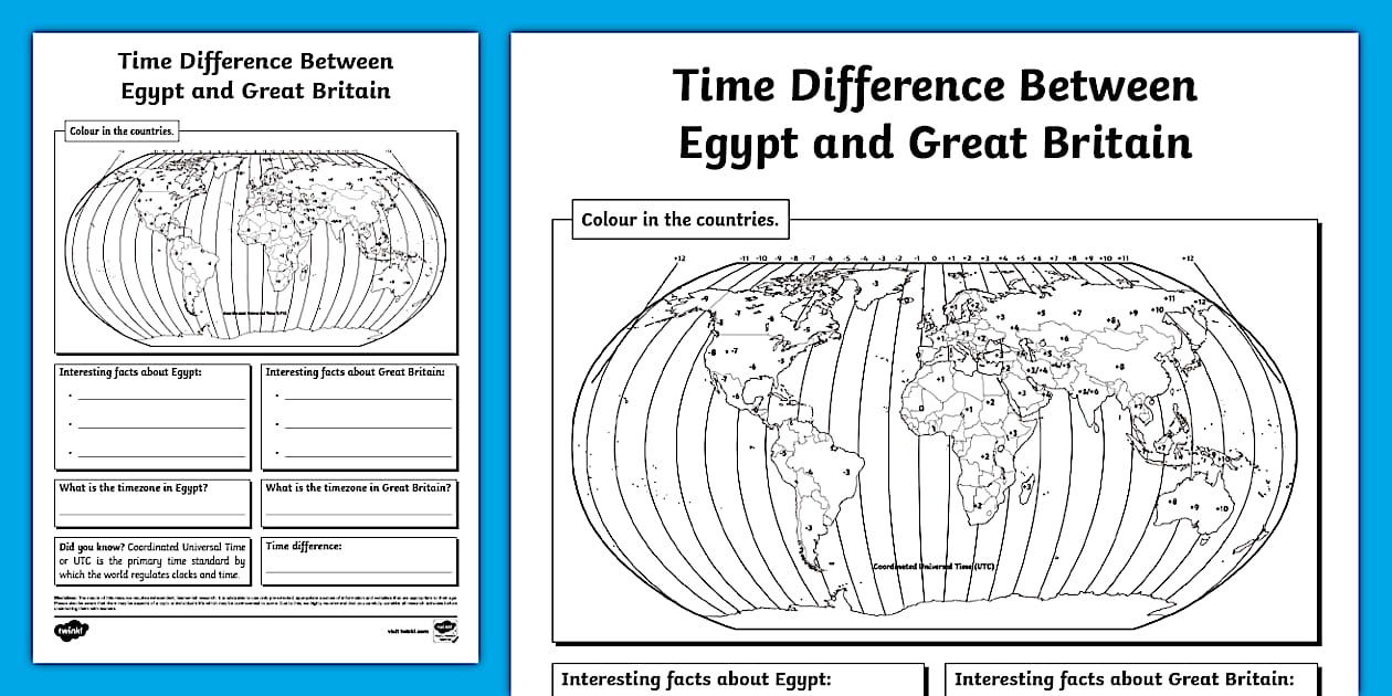 The Time Difference Between Egypt and England Worksheet