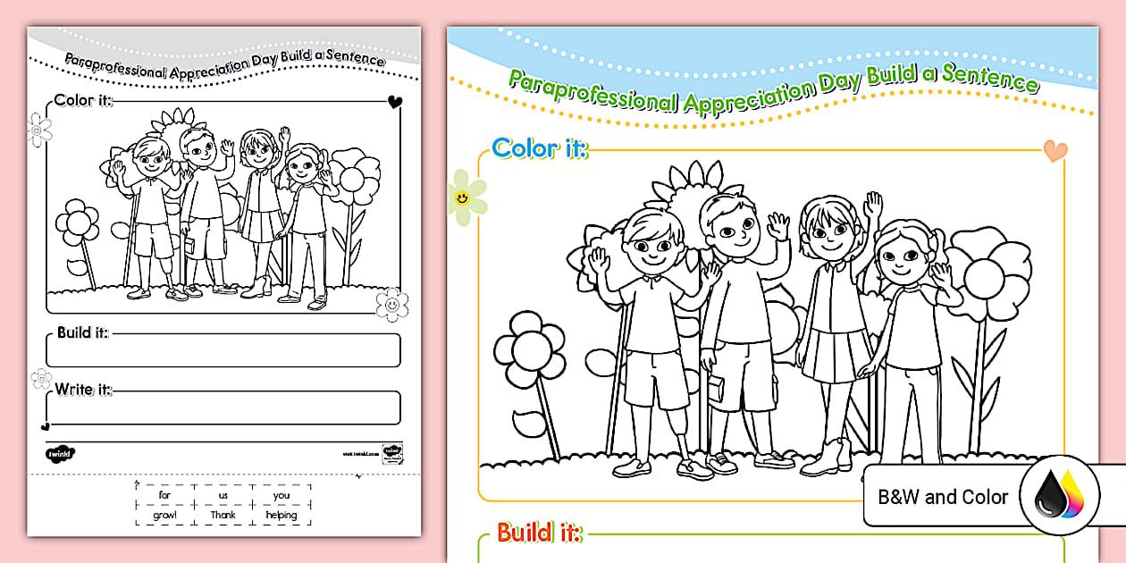 Paraprofessional Appreciation Day Build a Sentence Worksheet