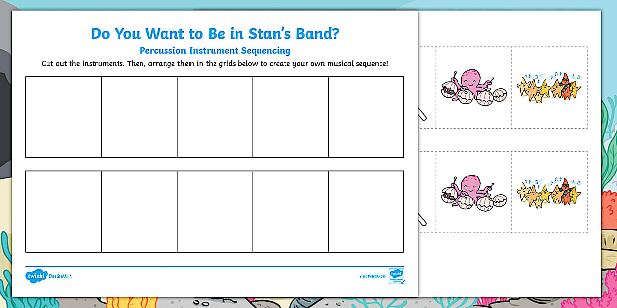 Starry-Eyed Stan Percussion Instrument Sequencing Worksheets