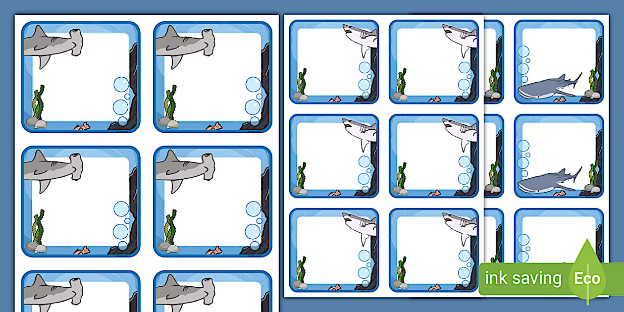 Shark-Themed Editable Square Peg Name Labels (teacher made)