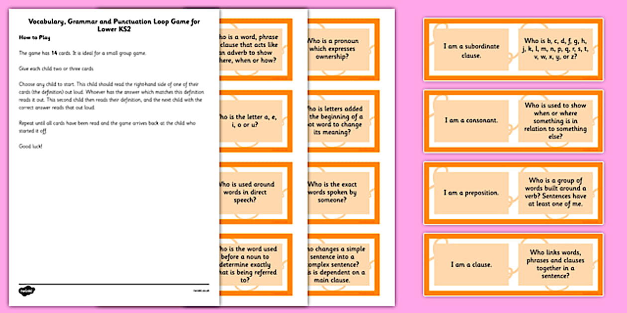 Vocabulary, Grammar and Punctuation Group Loop Game Lower KS2