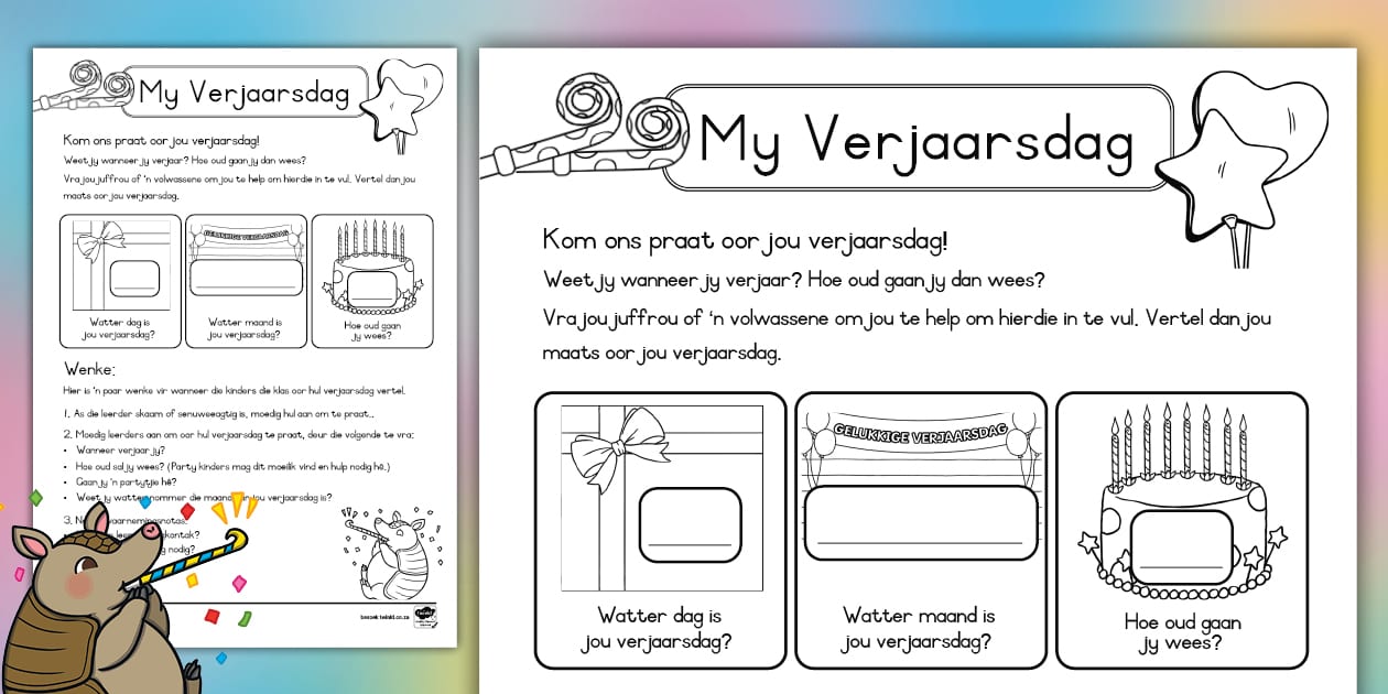Gr R Afrikaans - K1 - Luister en Praat - Alles oor My - Verjaarsdag