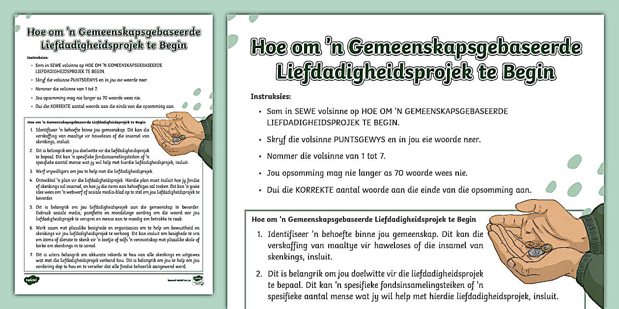 Opsomming - Hoe om 'n Gemeenskapsgebaseerde Liefdadigheidsprojek te Begin