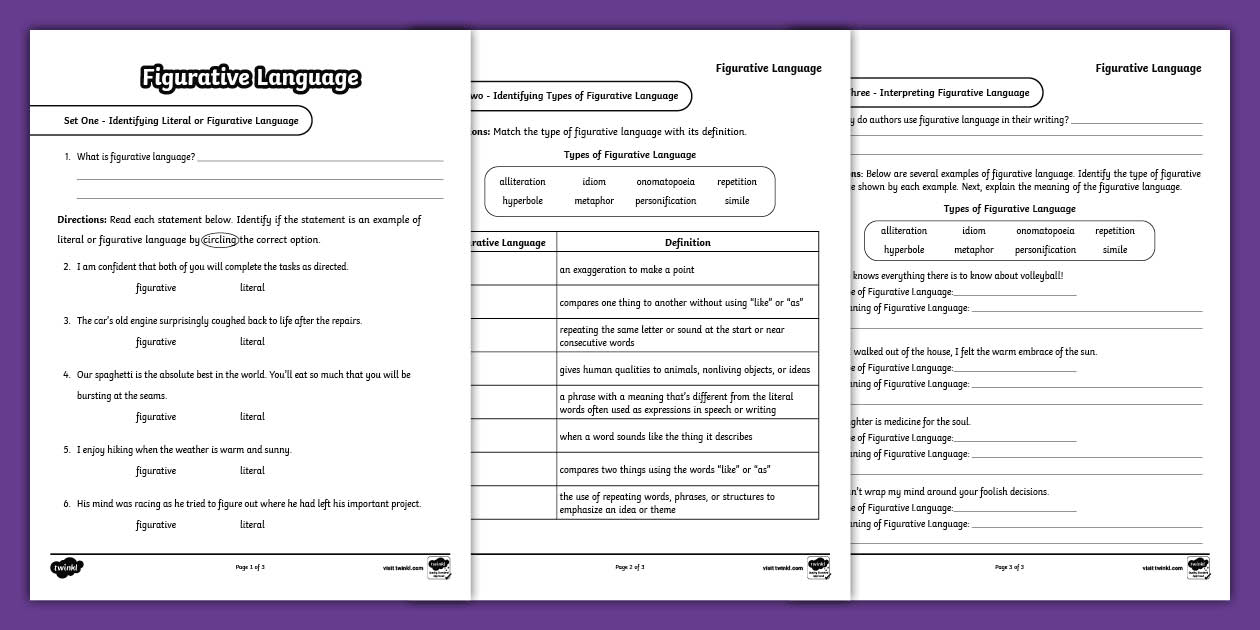 Figurative Language Quick Quizzes for 6th-8th Grade - Twinkl